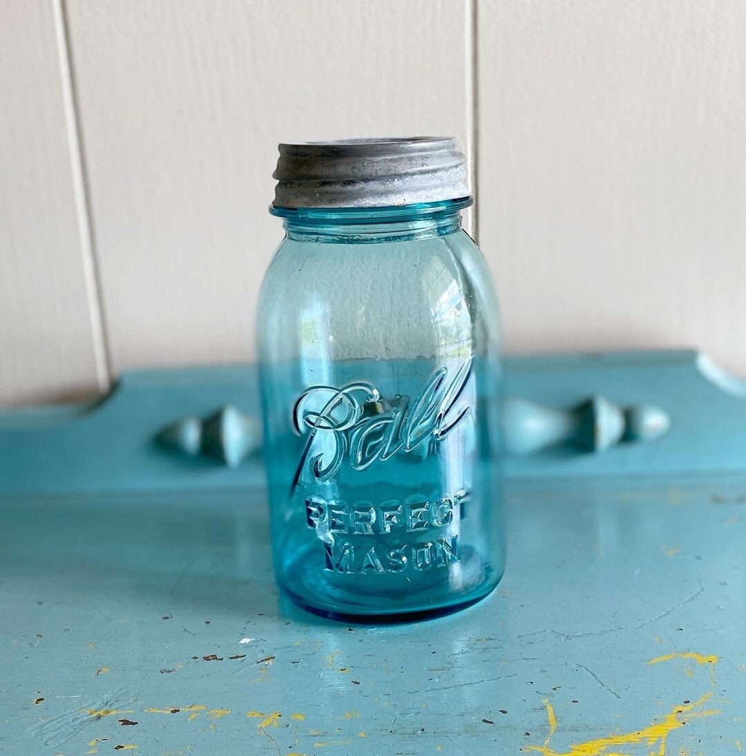 Antique | Blue Ball Jar - Etsy