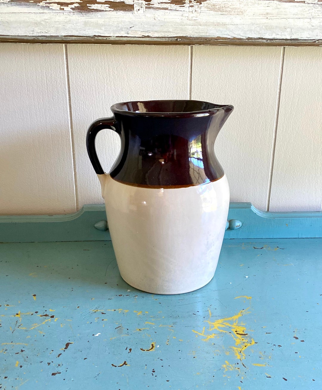 Antique | Large Stoneware Pitcher - Etsy