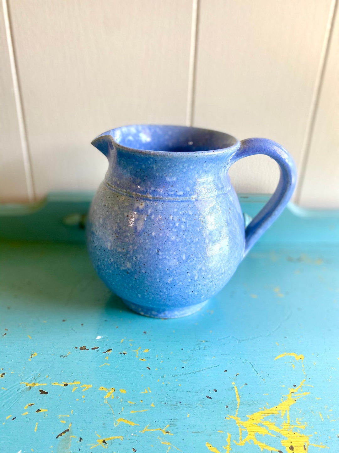 Vintage | Blue Speckled Pitcher - Etsy