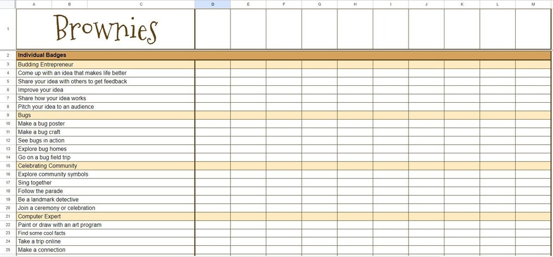 Brownie Badge Tracker Excel - Etsy