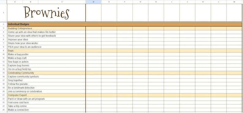 Brownie Badge Tracker Excel - Etsy