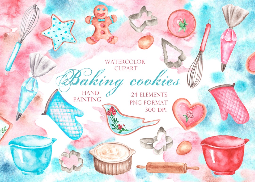 Baking Cookies Watercolor Clipart. Pastry, Cookbook, Homemade Cookies ...
