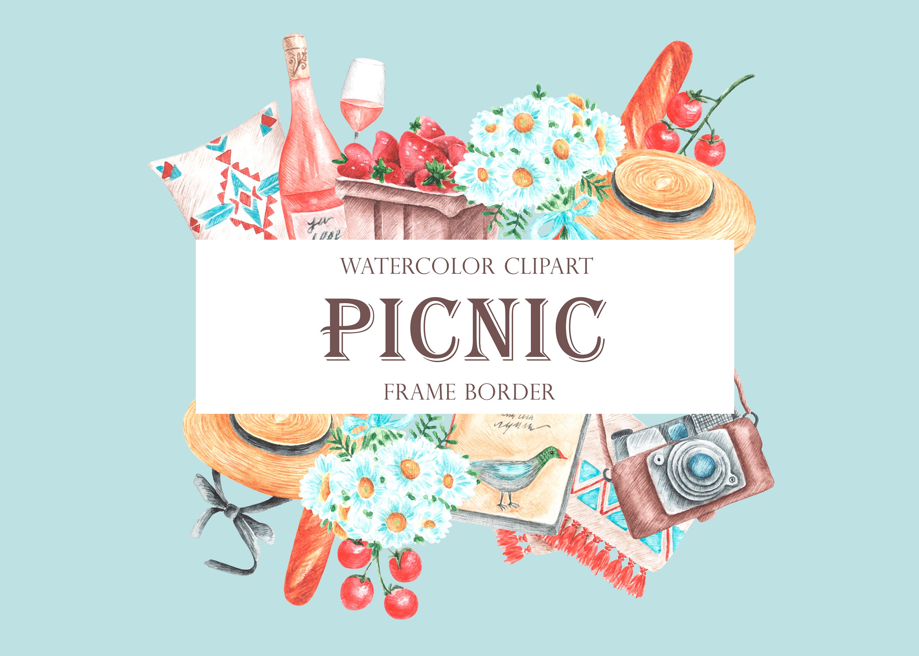 Picnic Frame (border). Summer Picnic Watercolor Clipart. Picnic ...
