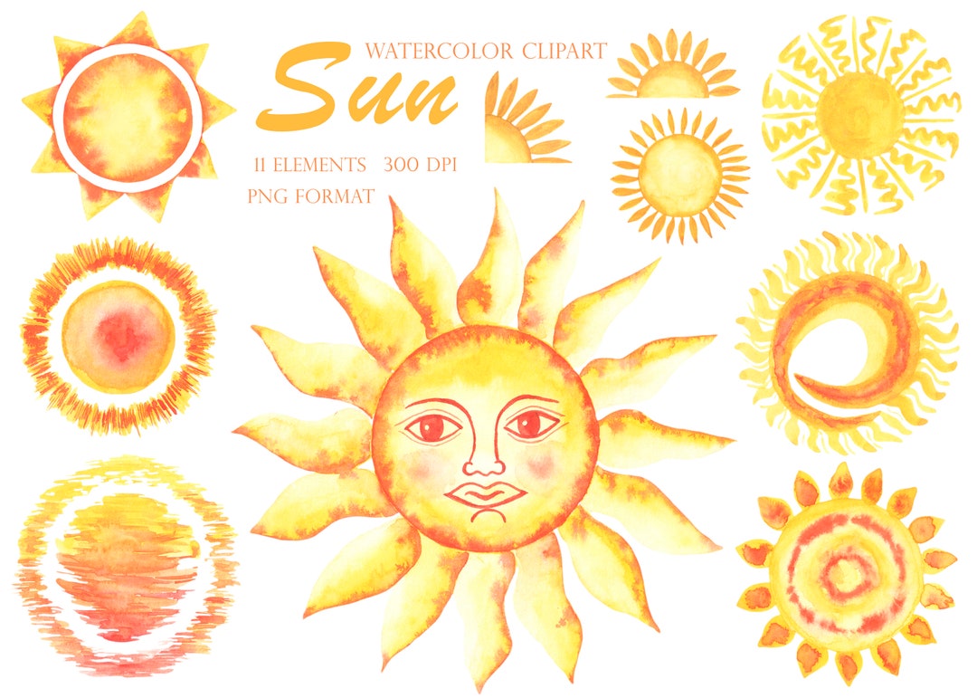 Sun Watercolor Clipart. Golden Sun Clipart. Sun Symbol. Yellow, Orange ...