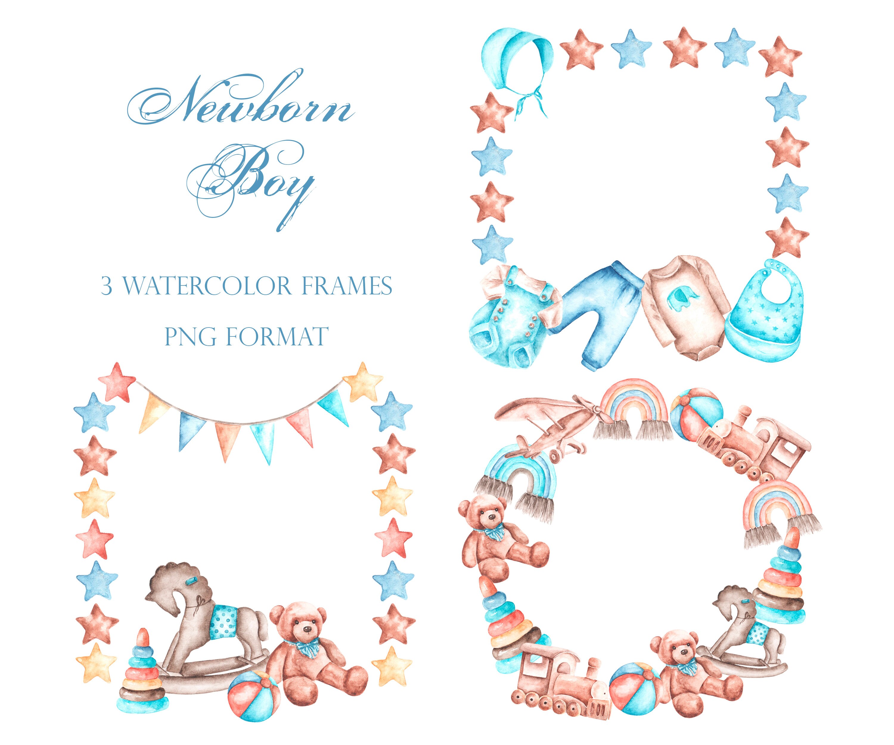 Baby Watercolor Frames, Clipart. Baby Boy Frame, Wreath, Border ...