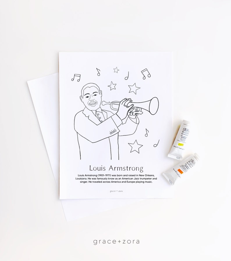Louis Armstrong Coloring Page Black History Jazz Musician Music History ...