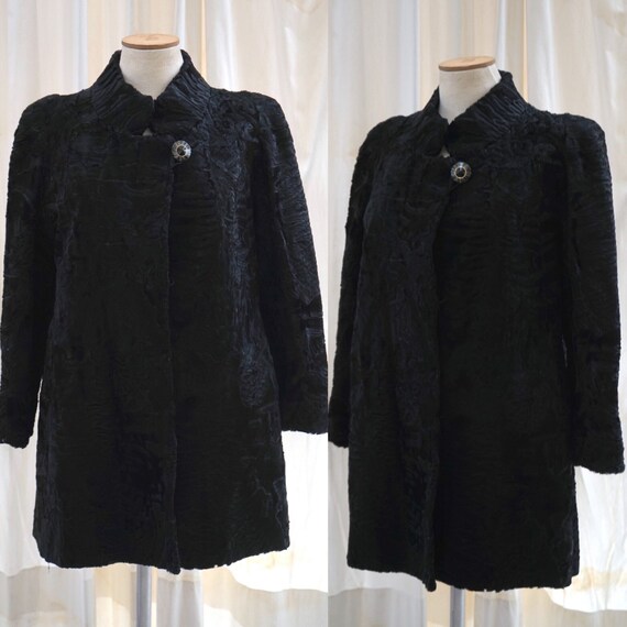 Real Black Astrakhan Coat. Vintage Black Persian Lamb… - Gem