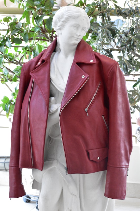 Vintage Red Real Leather Jacket. Genuine Leather. Rea… - Gem