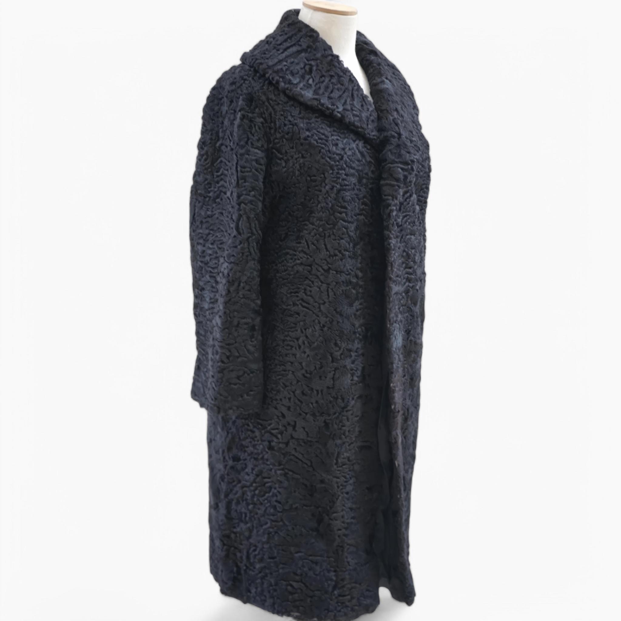 Swakara Karakul Fur Coat. Women's Black Astrakhan Jacket. Vintage Curly ...