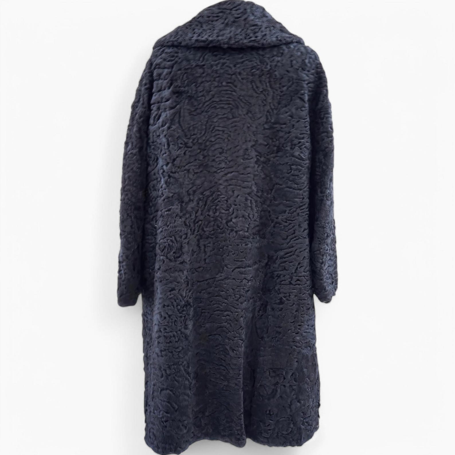 Swakara Karakul Fur Coat. Women's Black Astrakhan Jacket. Vintage Curly ...