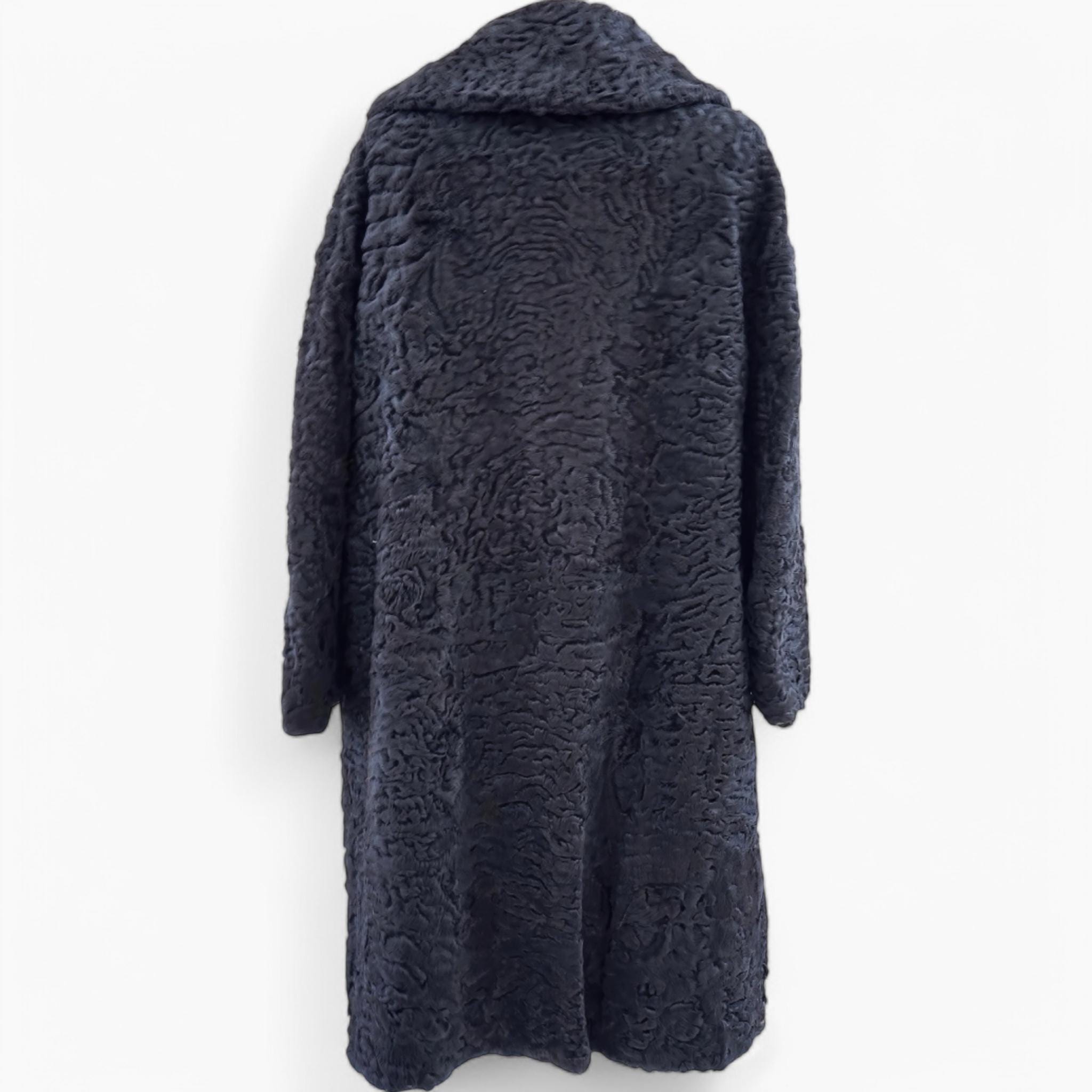 Swakara Karakul Fur Coat. Women's Black Astrakhan Jacket. Vintage Curly ...