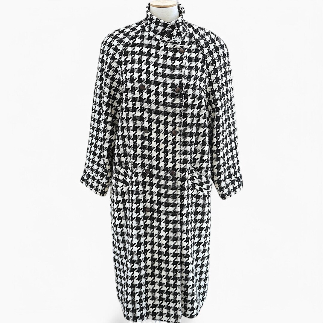 Pied De Poule Coat. Women Houndstooth Coat, Fashion Winter Coat, Long ...