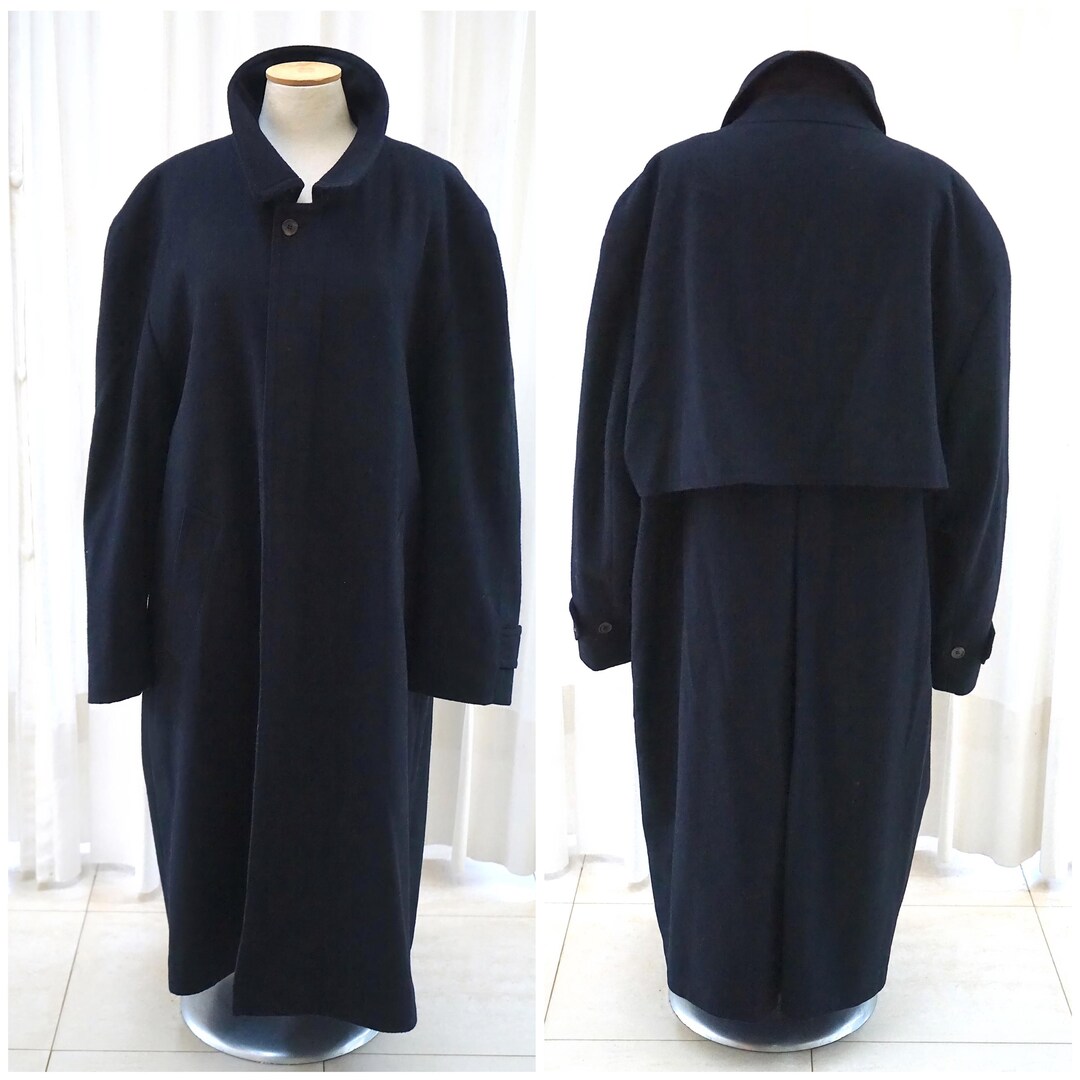 80s Navy Blue Wool Trench Coat, Vintage Wool Coat Men, Long Mens ...