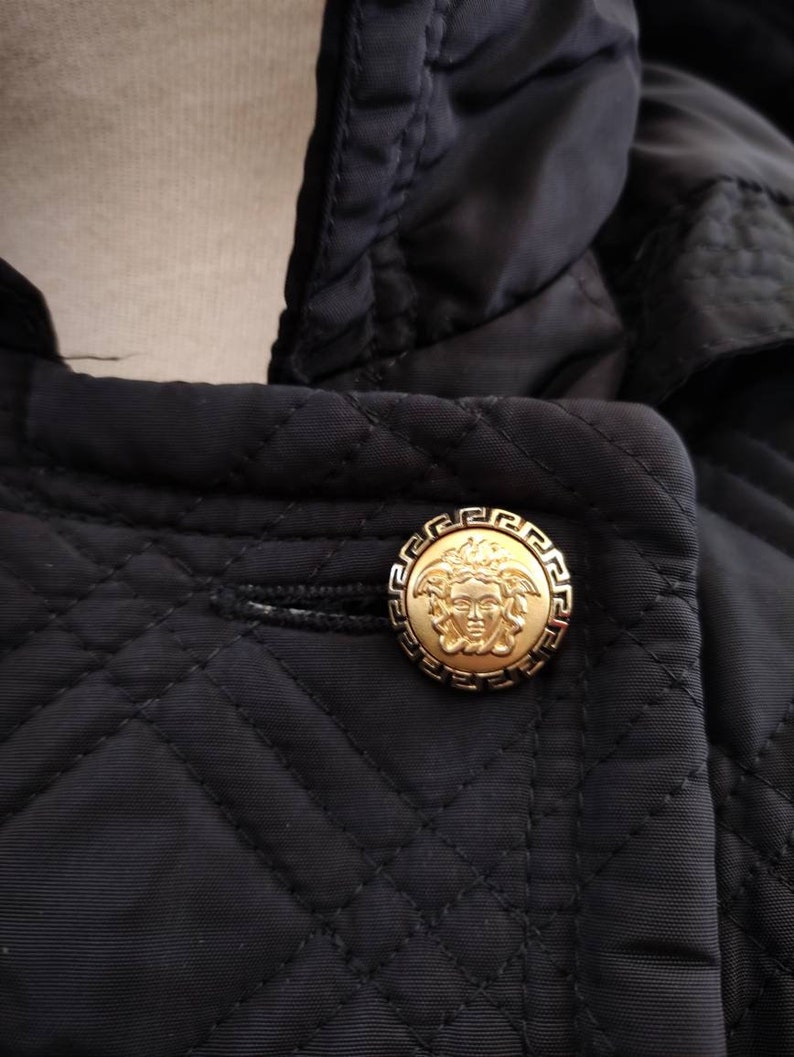 VERSACE Black Quilted Jacket, Gold Medusa Buttons, Women Puffer Coat ...