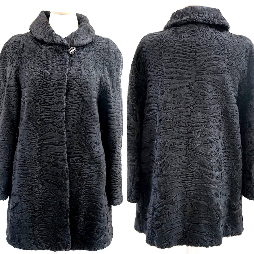 Real Black Astrakhan Coat. Vintage Black Persian Lamb Fur Jacket. Women ...
