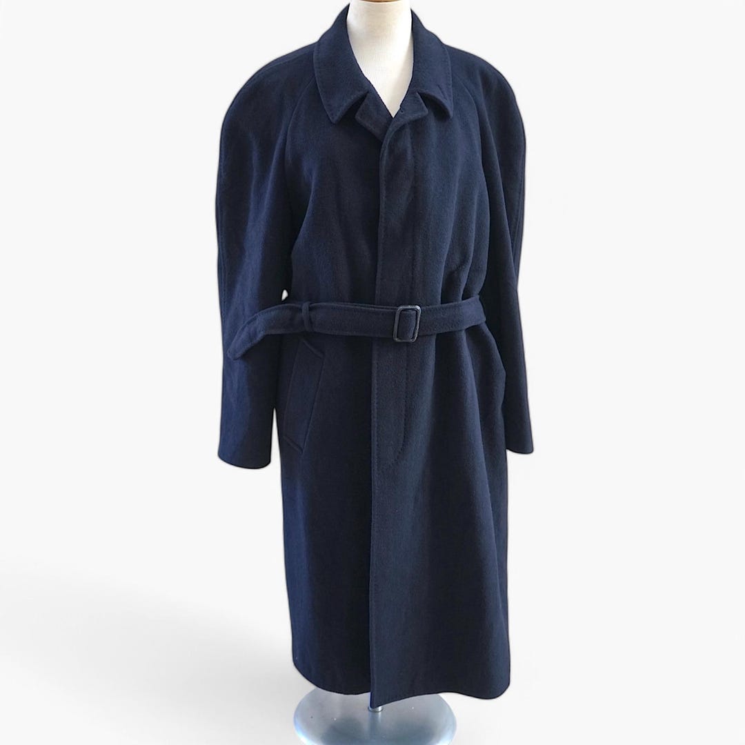 Blue Wool Belted Trench Coat, Long Wool Overcoat Men, Single Breasted ...