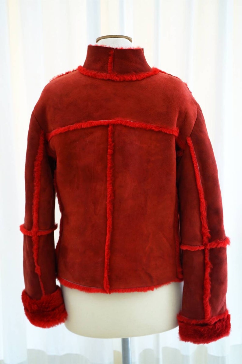 GALLOTTI Red Shearling Jacket. Real Sheepskin Coat. Pale Red Suede Coat ...