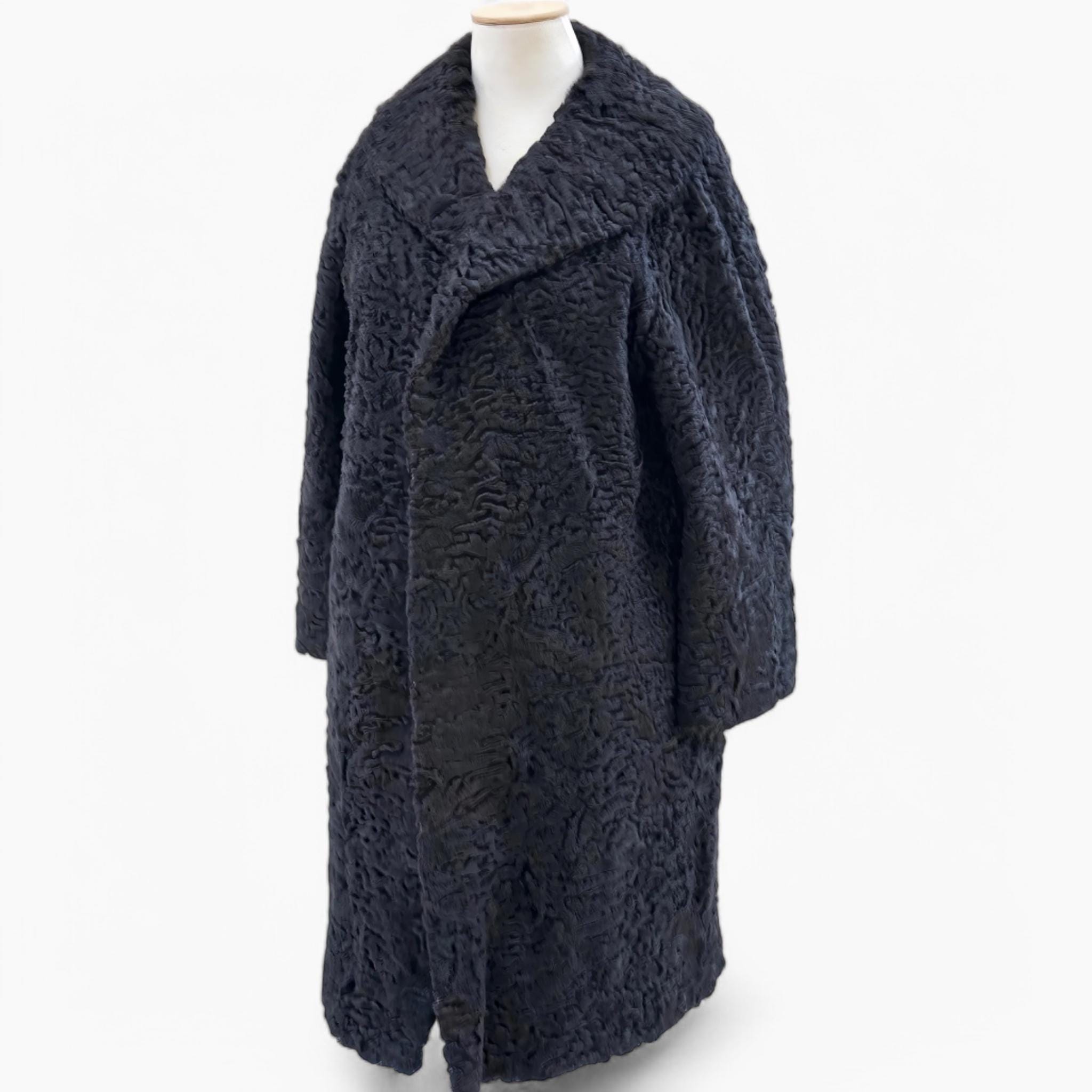 Swakara Karakul Fur Coat. Women's Black Astrakhan Jacket. Vintage Curly ...