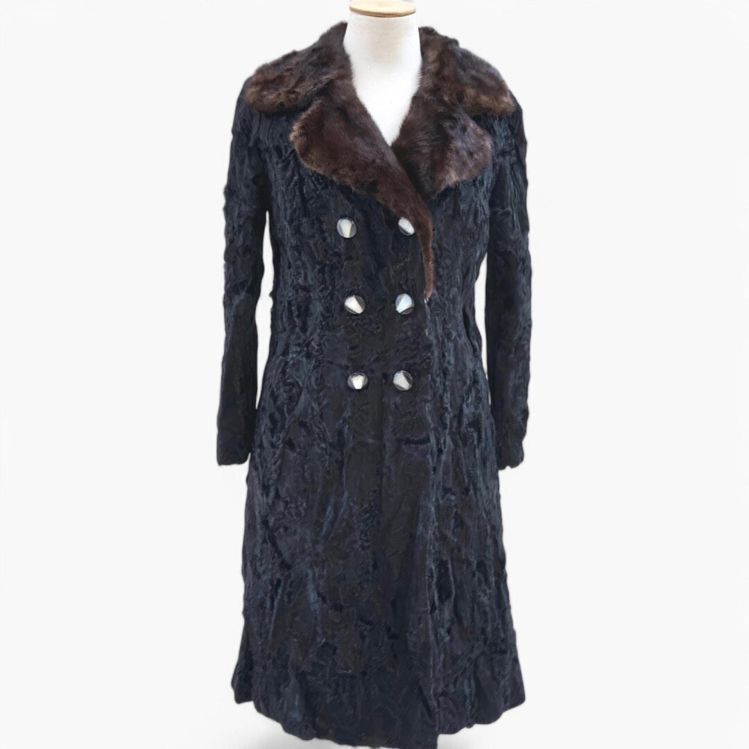 Real Black Astrakhan Coat. Vintage Black Persian Lamb Fur Jacket. Women ...