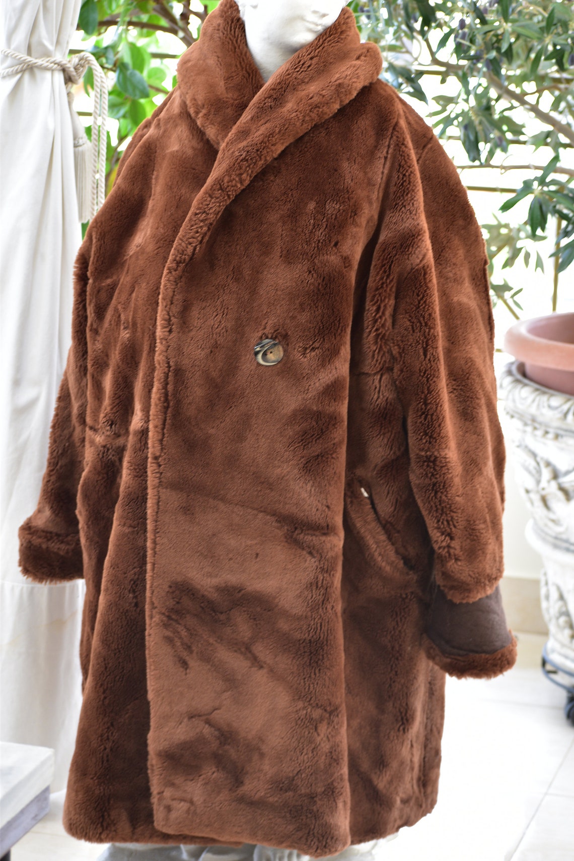 Couture Hélène 80s Brown Fur Coat. Vintage Faux Fur Coat. Vegan Fur ...
