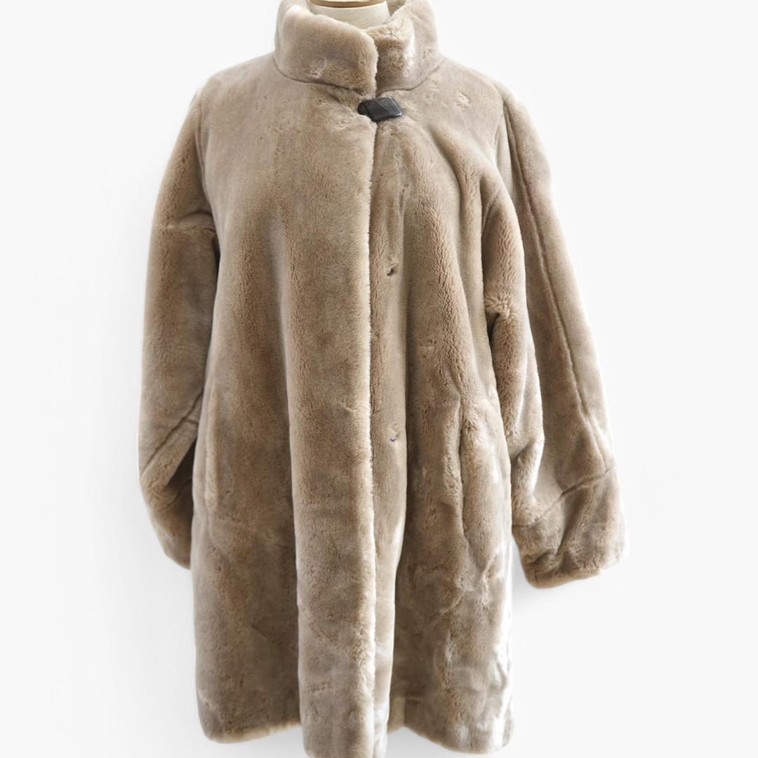 Beige Faux Fur Coat, Vintage Fur Overcoat, Oversized Brown Teddy Bear ...