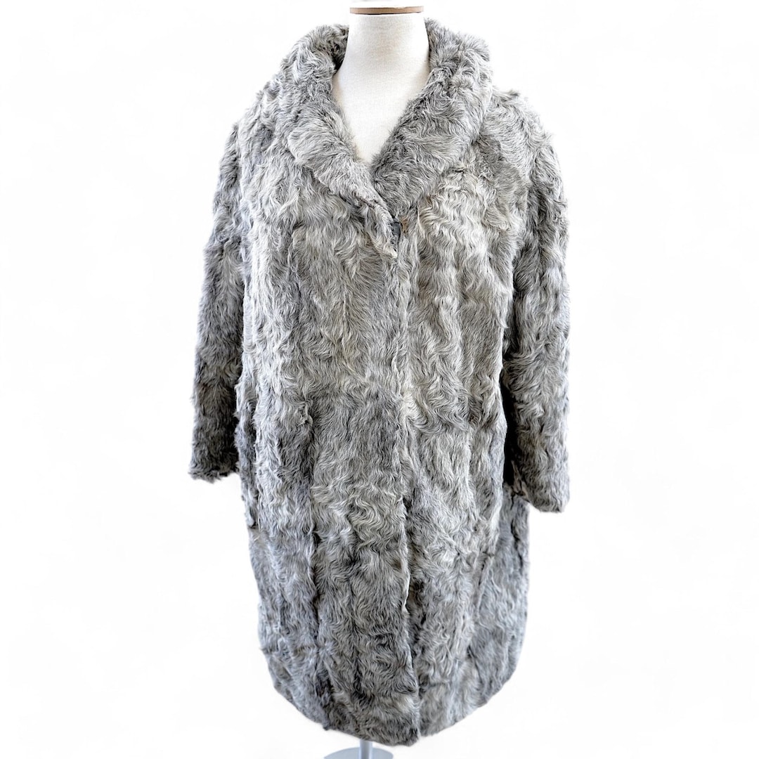 Women's Gray Astrakhan Jacket. Swakara Karakul Fur Coat. Vintage Curly ...