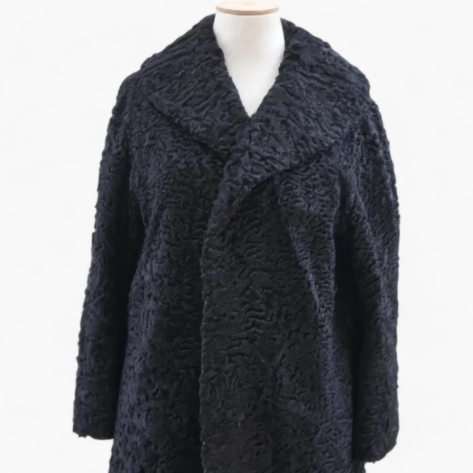 Swakara Karakul Fur Coat. Women's Black Astrakhan Jacket. Vintage Curly ...