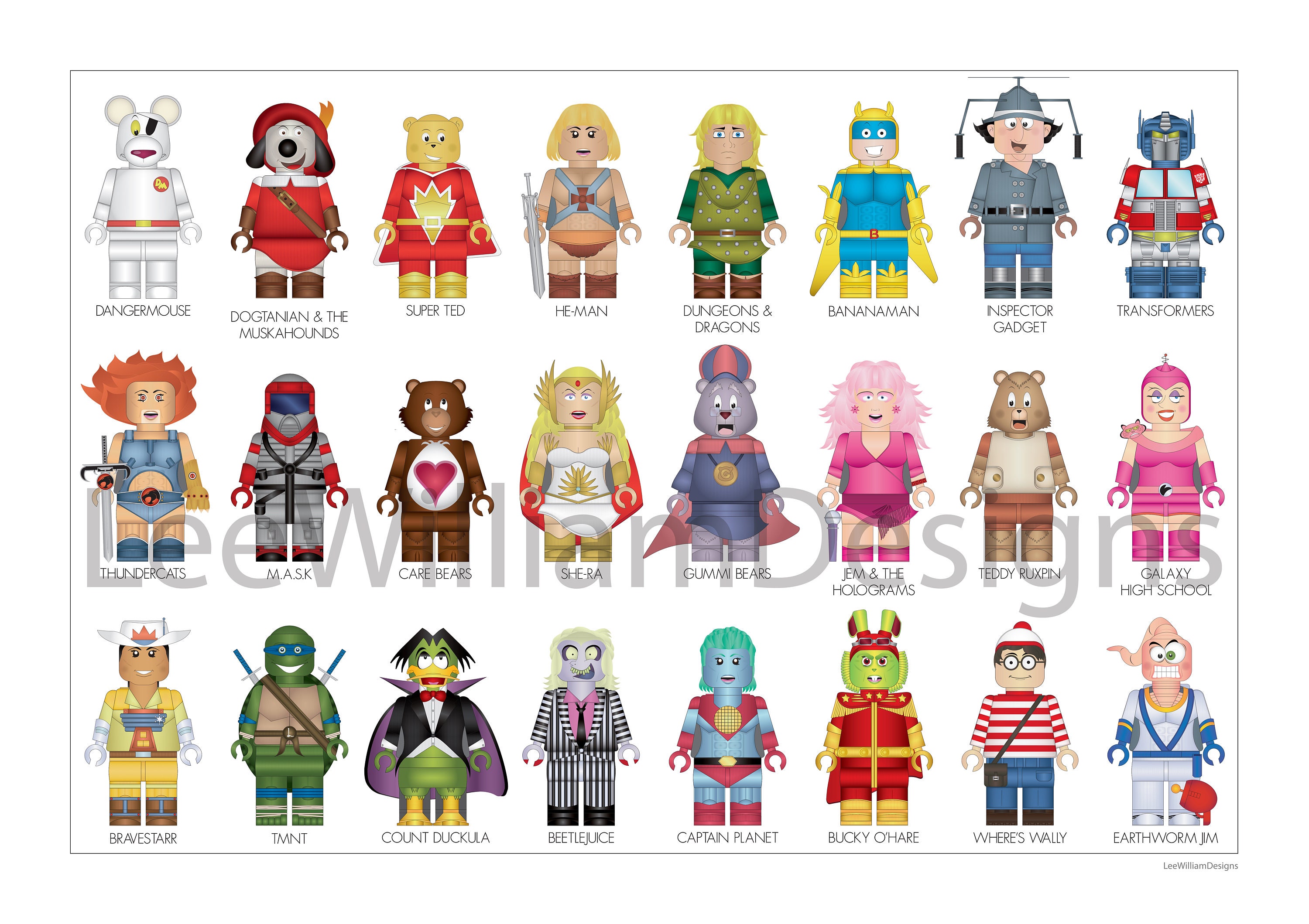 Retro 80s and 90s Cartoon Toy Figure Inspired Illustrated Artwork - Etsy UK