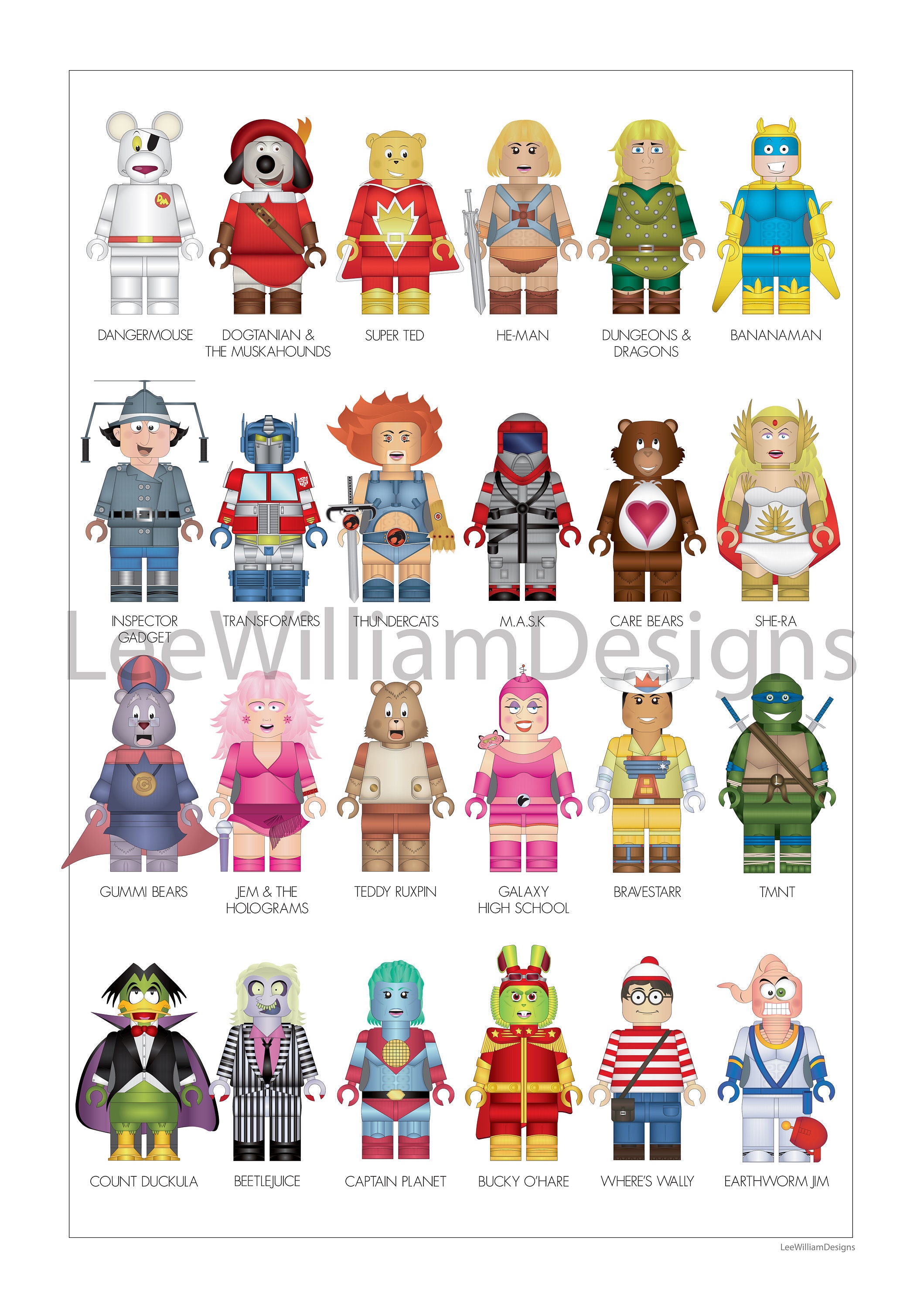 Retro 80s and 90s Cartoon Toy Figure Inspired Illustrated Artwork - Etsy