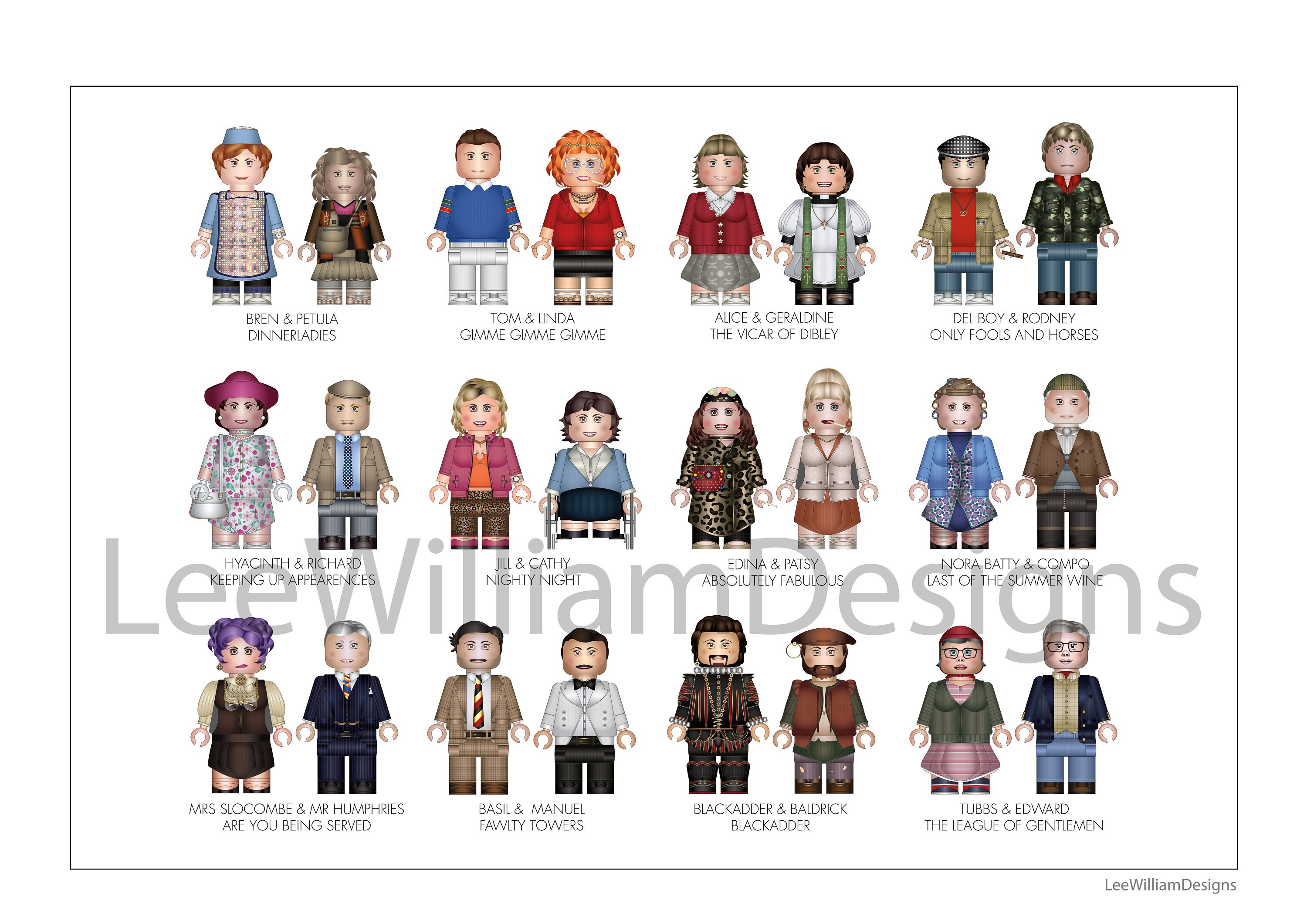 British Comedy Duos Toy Figure Inspired Illustrated Artwork | Art ...