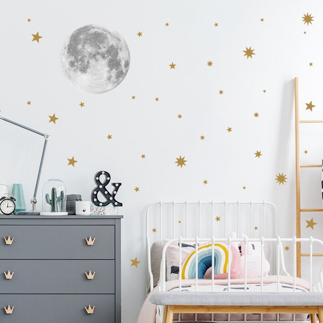 Moon and Stars Wall Decals, Moon Wall Stickers, Star Wall Stickers ...