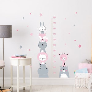 Height Measurement Wall Sticker, Lion and Hippo Wall Decal, Height ...