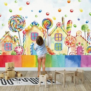 Children's Candy Themed Bedroom, Colourful Sweet Treats Wallpaper, Kids ...
