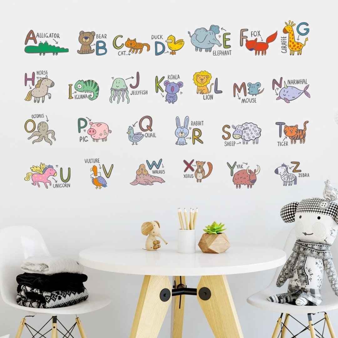 Nursery Zoo Animal Alphabet Phonics Decals, Peel and Stick Educational ...