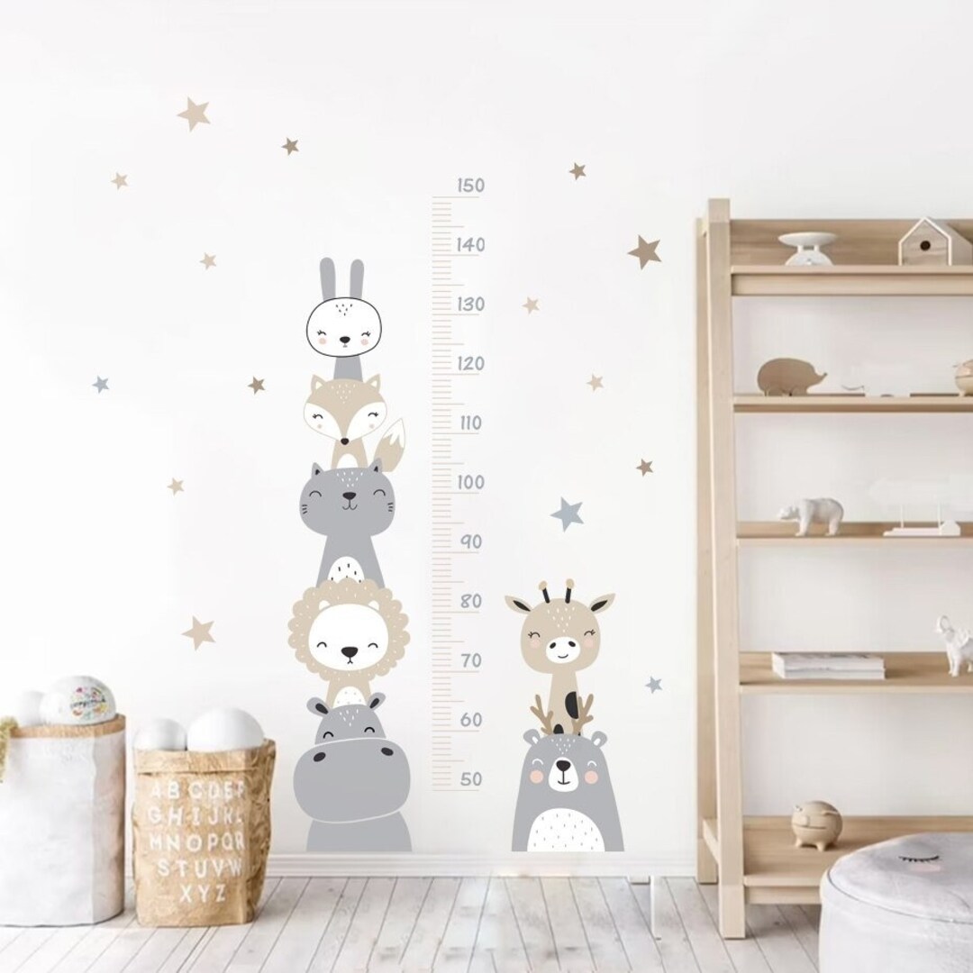 Height Measurement Wall Sticker, Lion and Hippo Wall Decal, Height ...