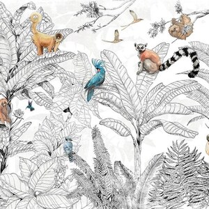 Black and White Tropical Garden Leaves Wallpaper, Peel and Stick ...