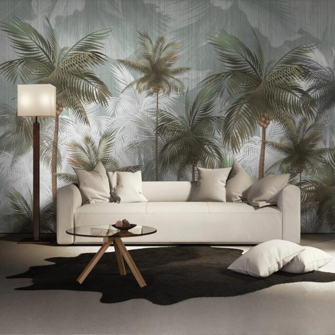 Calming Zen Palm Trees Bedroom Mural Relaxing Night Beach - Etsy UK