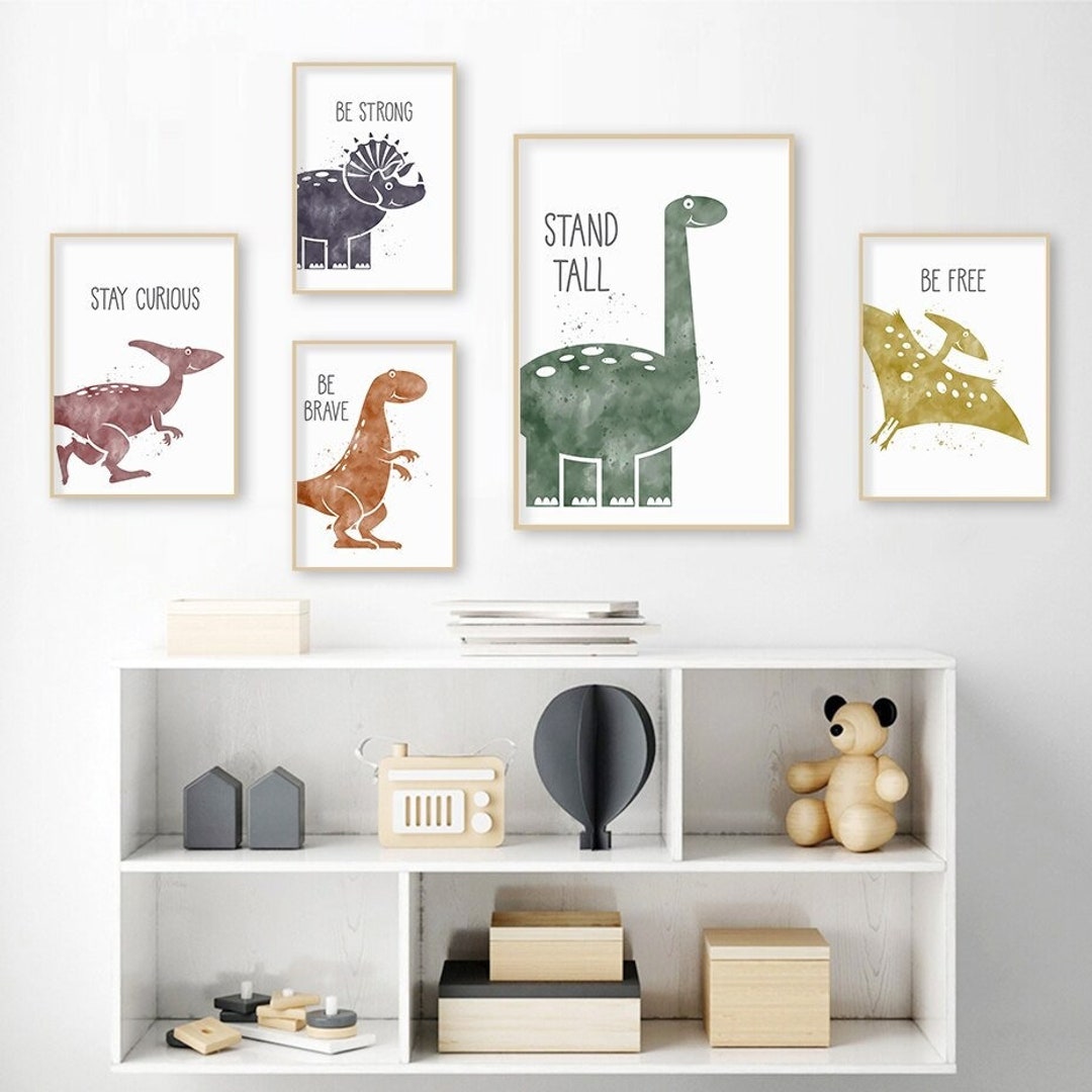 Set of 5 Dinosaur Wall Prints, Dinosaur Themed Bedroom, Dinosaur Themed ...