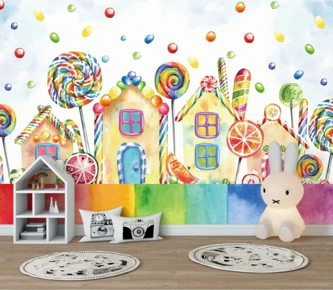 Children's Candy Themed Bedroom, Colourful Sweet Treats Wallpaper, Kids ...