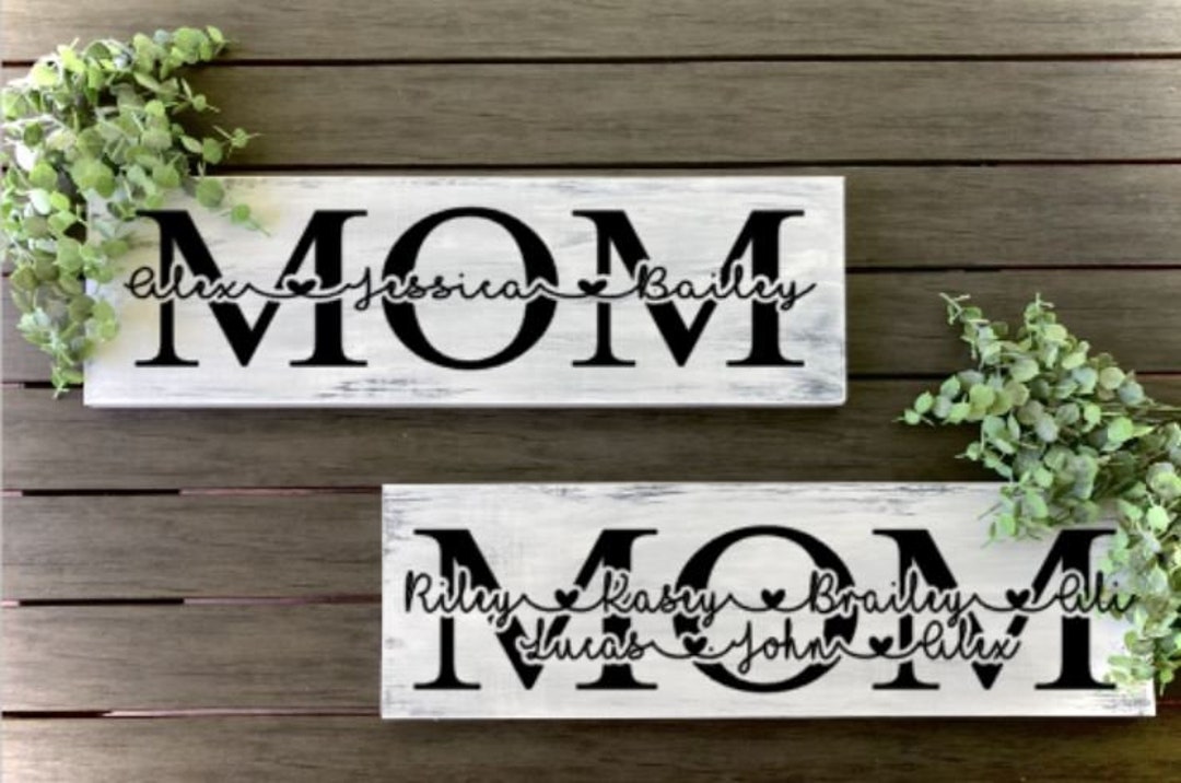 Personalized mom sign with kid names, rustic wooden sign, mothers day ...