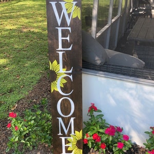 Sunflower Welcome Sign | Wooden Sign | Welcome Sign Front Door| Rustic ...
