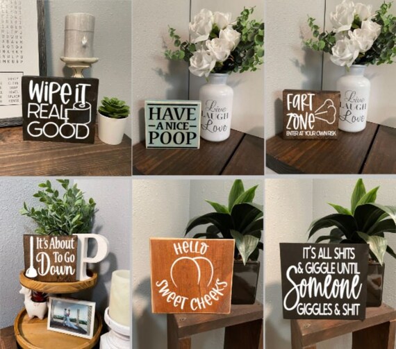 Bathroom Sign Mini Wood Signs 5x5 Small Block Signs Mini - Etsy