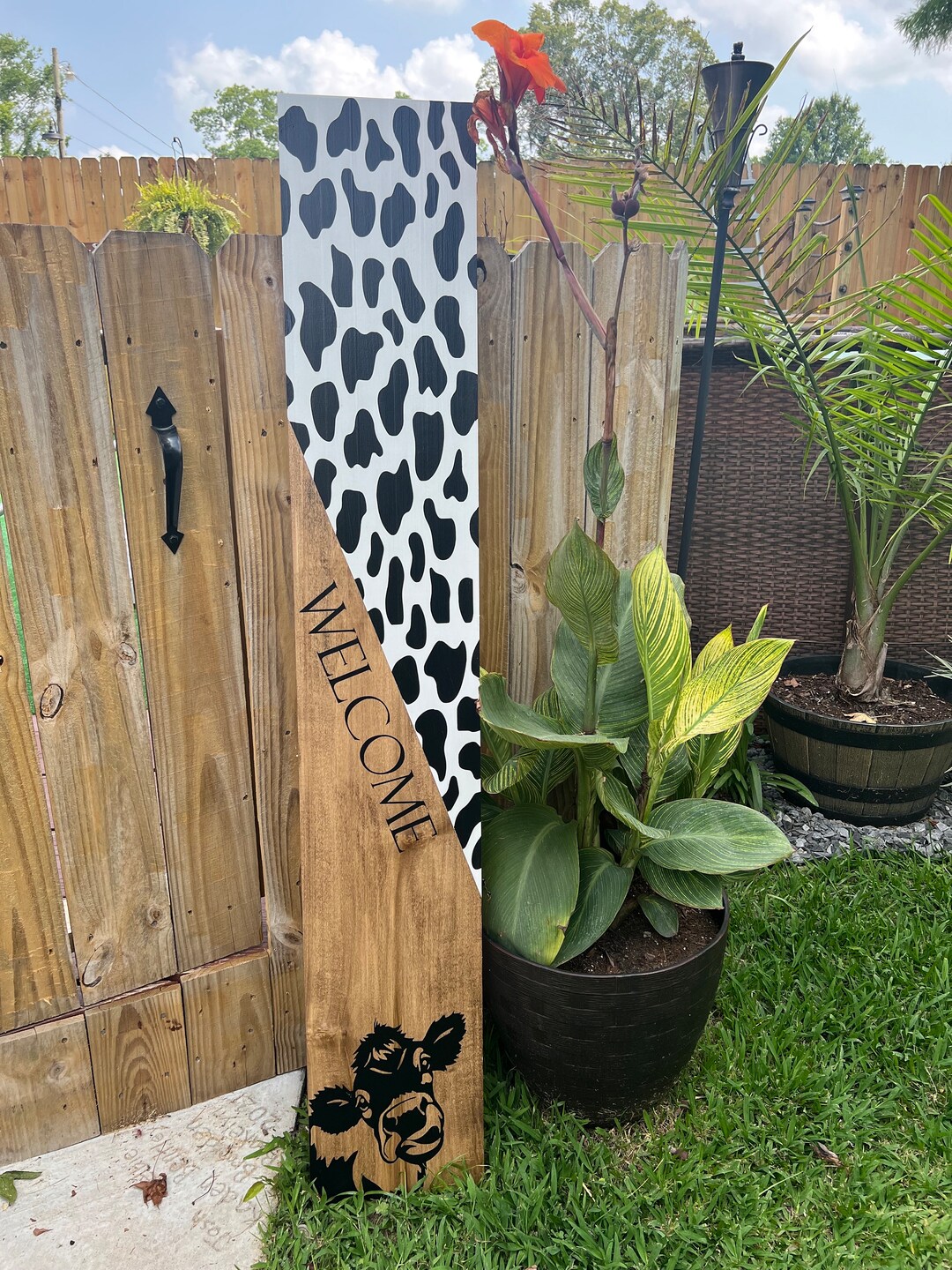 Cow Welcome Sign, Hey Yall Cow Print Sign, Farmhouse Welcome Sign, Farm ...