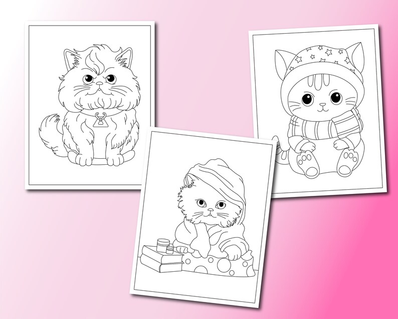 Cats Cute Coloring Pages for Children, 10 Coloring Cat Pages Digital ...