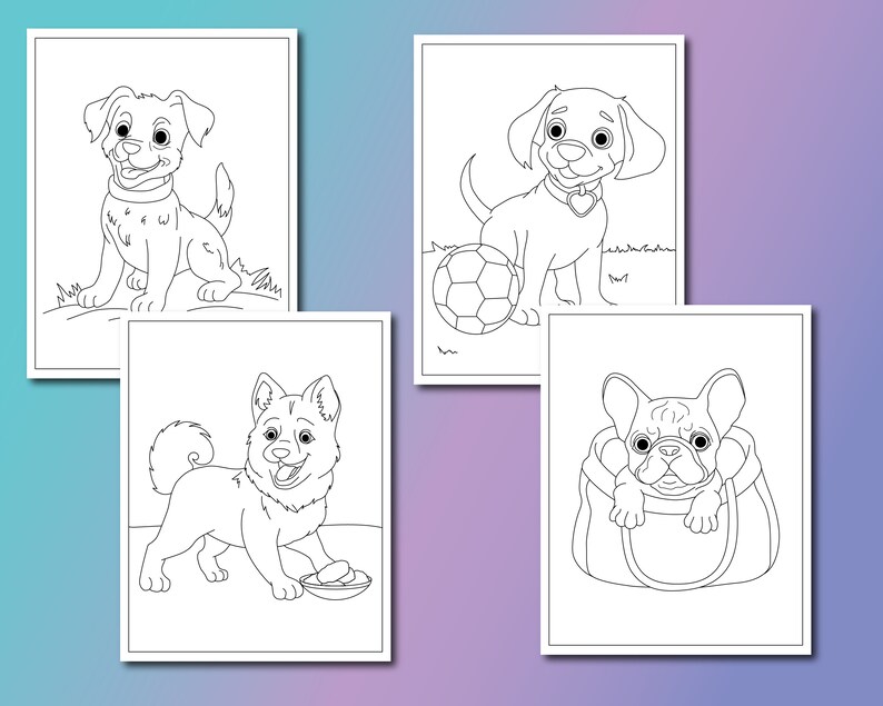 Dogs Cute Coloring Pages for Children 7 Coloring Dog Pages - Etsy