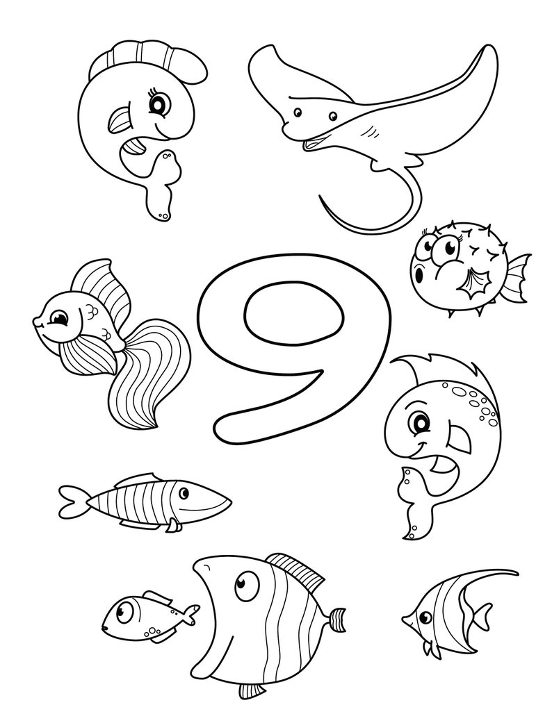 Numbers Coloring Pages, Numbers 1-10, Underwater Life, Sea Animals ...