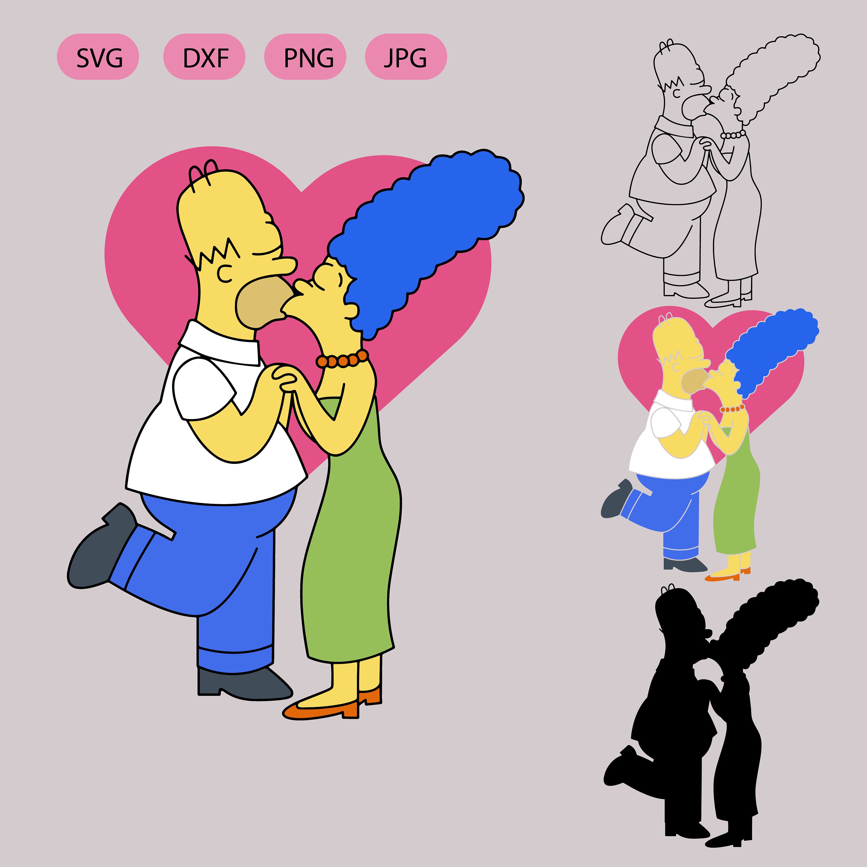 The Simpsons Svg Homer And Marge Layered File The Simpsons Clipart Simpsons Tshirt Vector