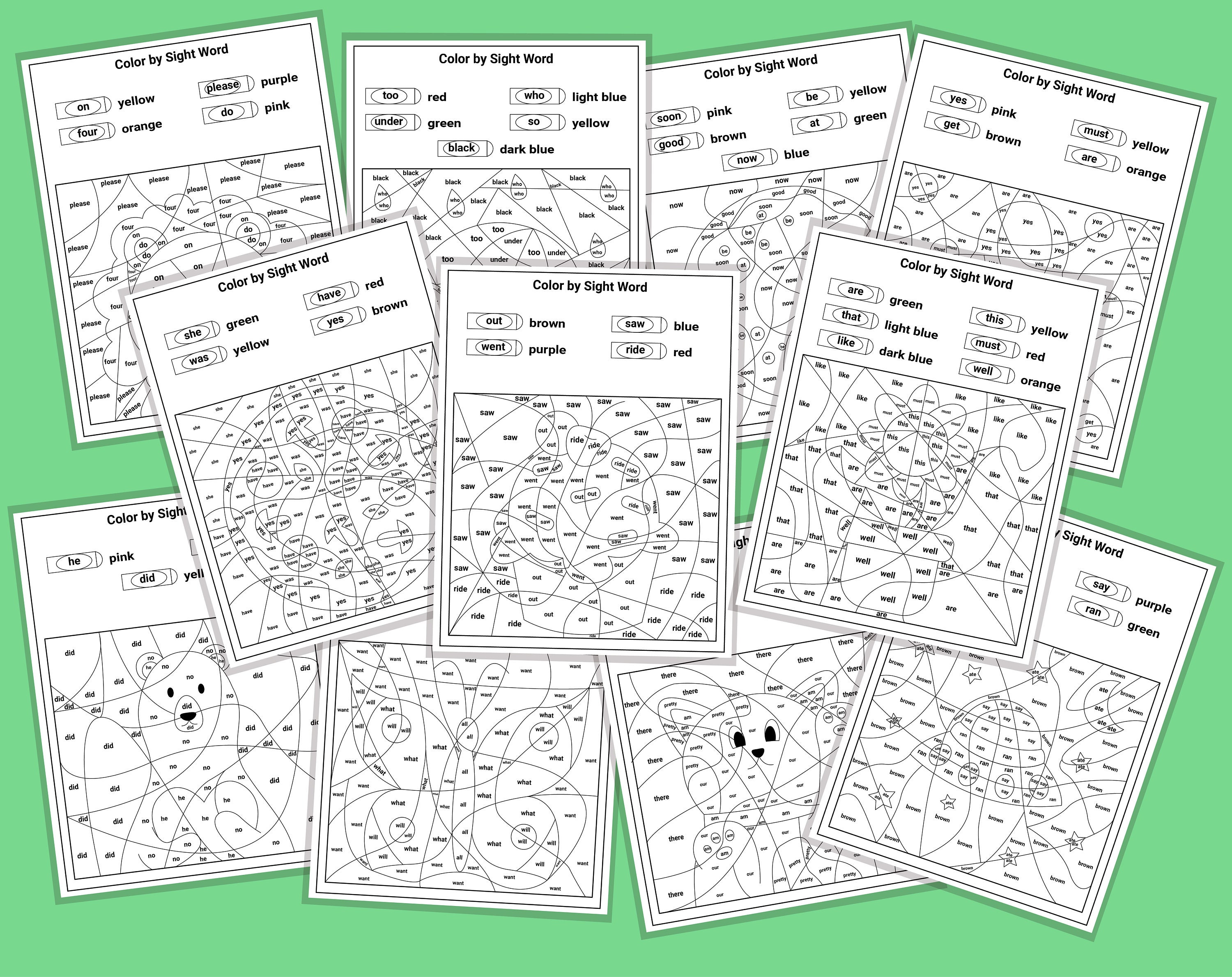 Sight Words Coloring Digital Page for Children Pdf File, 21 Digital ...