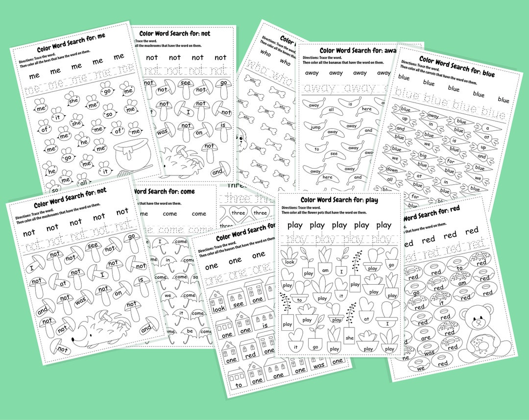Sight Words Color Search Digital for Children Pdf File, 42 Digital ...