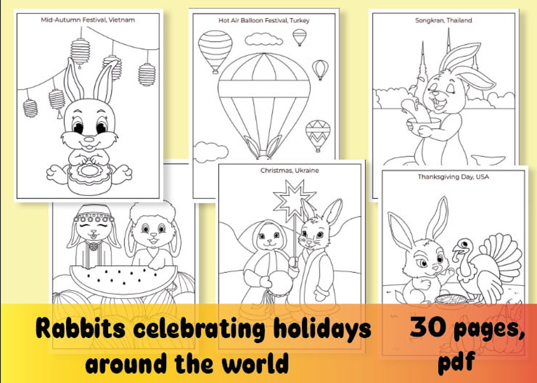 Coloring Pages "rabbits Celebrating Holidays Around the World" Pdf File ...